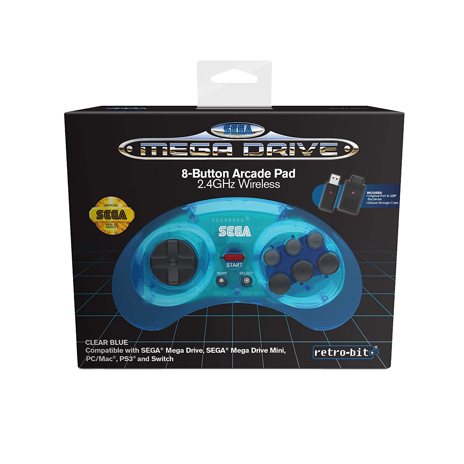 Mega Drive - Controller / Pad 8-Button Wireless Arcade #Clear Blue ...