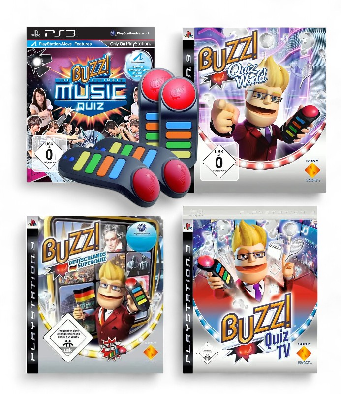 PS3 - BUZZ! Mega Bundle: Quiz World + Music Quiz + Quiz TV + Superquiz ...