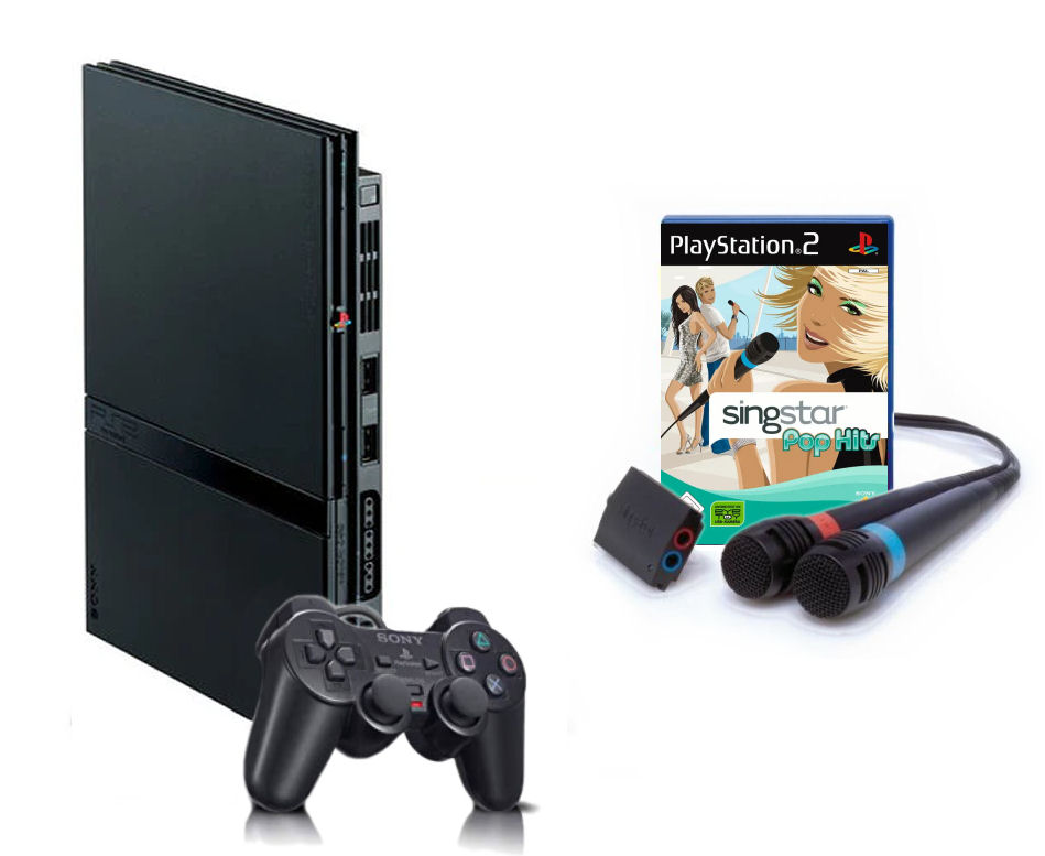 PS2 - Konsole Slim #schwarz + SingStar Pop Hits + Original Sony ...