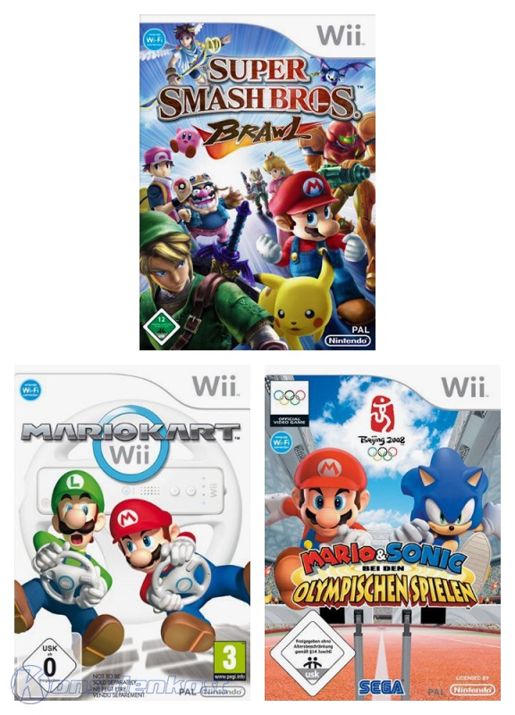 Wii - Mario Bundle: Super Smash Bros. Brawl + Mario Kart + Mario ...