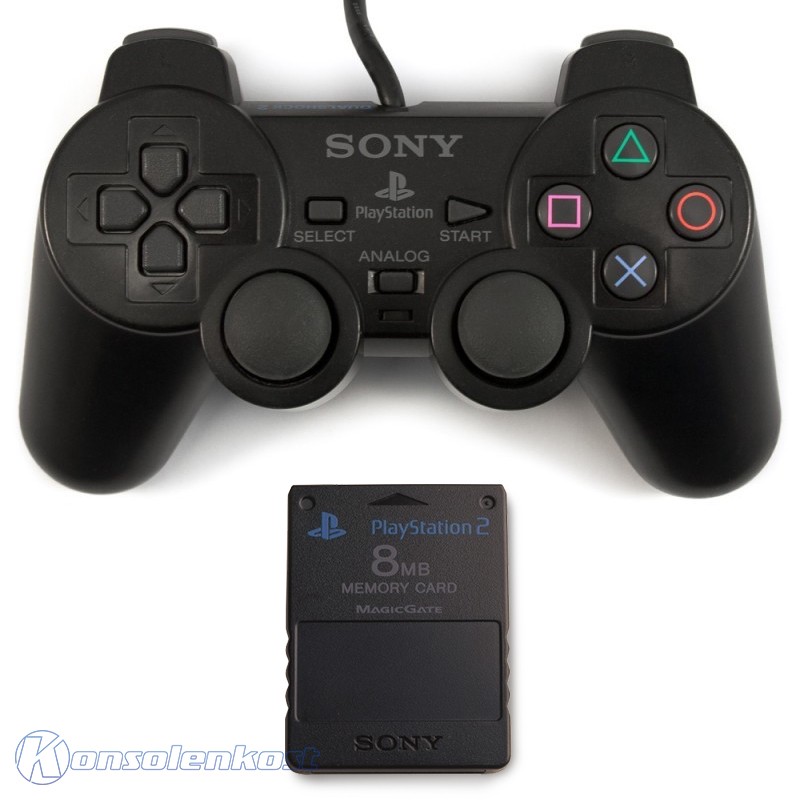 PS2 - Original Sony Dualshock 2 Controller / Pad + Memory Card #schwarz ...