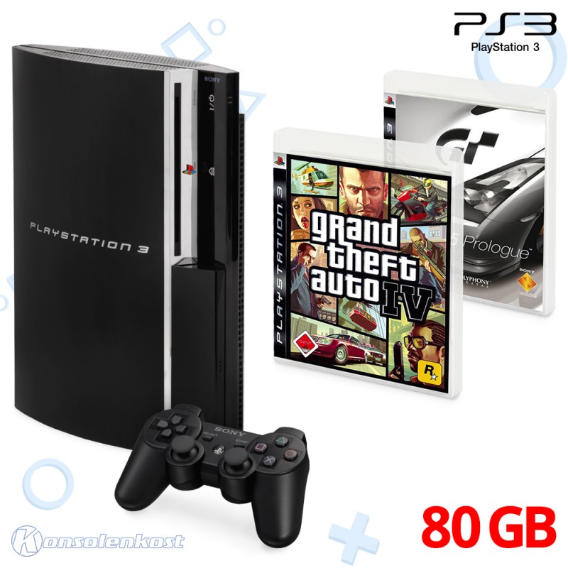PS3 Konsole FAT 80GB schwarz GTA4 Grant Turismo 5 Prologue Original Controller gebraucht USK18