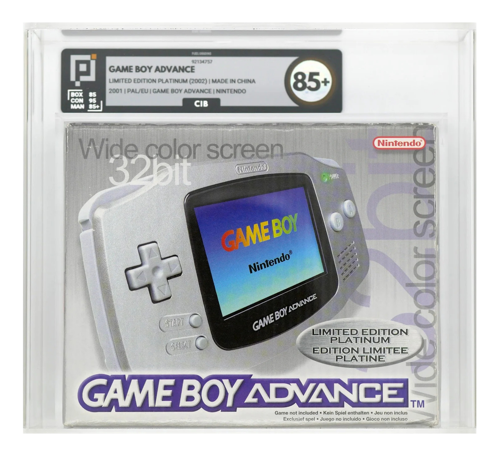 GameBoy Advance - Konsole #silber Platinum #Pixel Grading CIB 85+ (mit ...